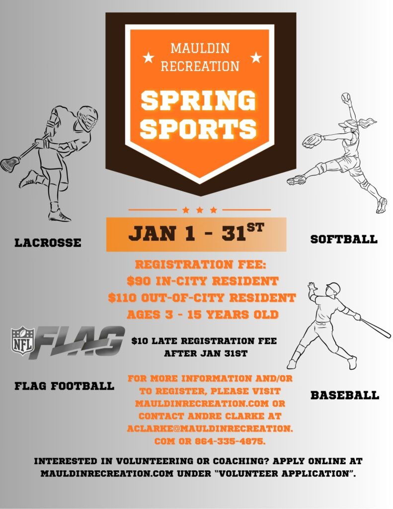 Mauldin Recreation Spring Sports - Registration Opens - City of Mauldin